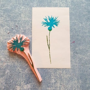 Cornflower Rubber Stamp for Cardmaking, Blue Flower Stamp for ...