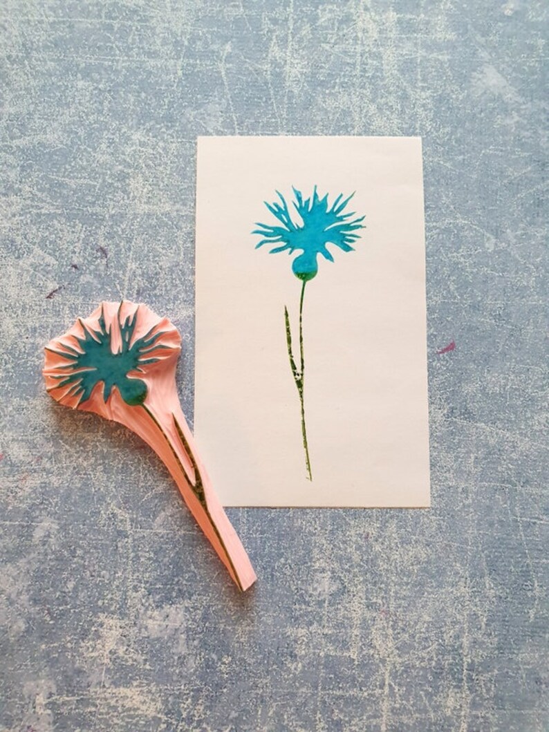 Cornflower Rubber Stamp for Cardmaking, Blue Flower Stamp for ...