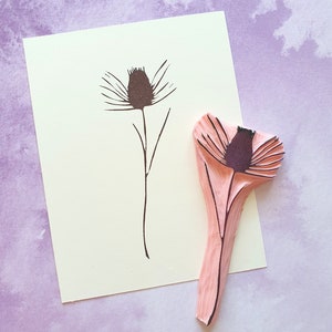 Thistle rubber stamp for art journal wild flower for mixed | Etsy