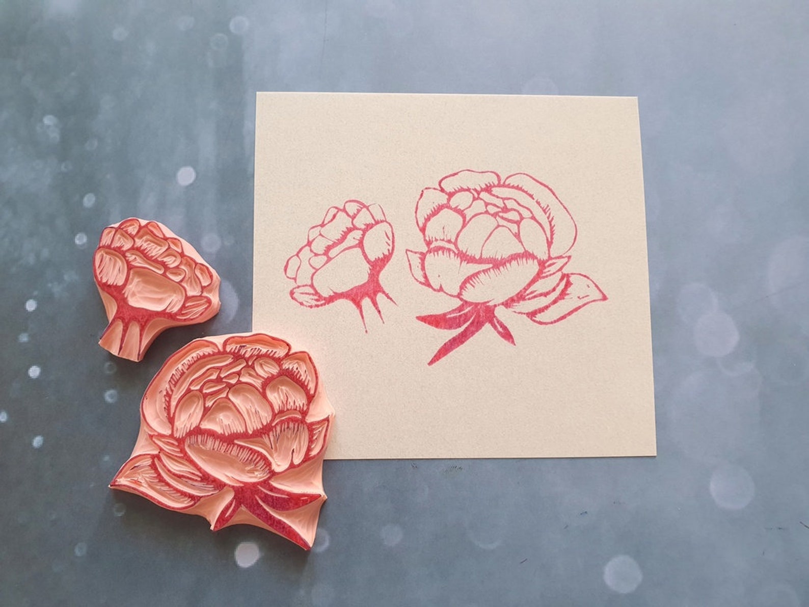 Peony Rubber Stamp Set for Wedding Journal, Botanical Scrapbooking ...