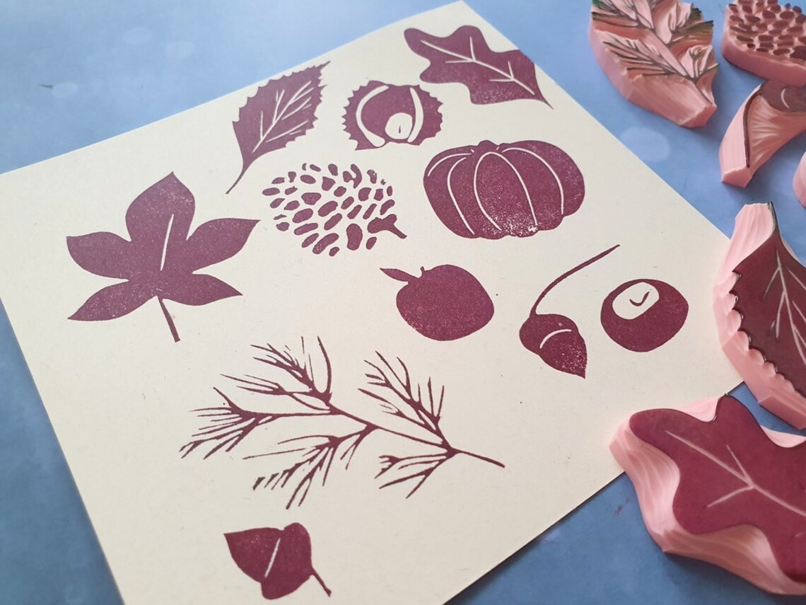 Autumn rubber stamp set of 11 for fall bullet journal decor | Etsy