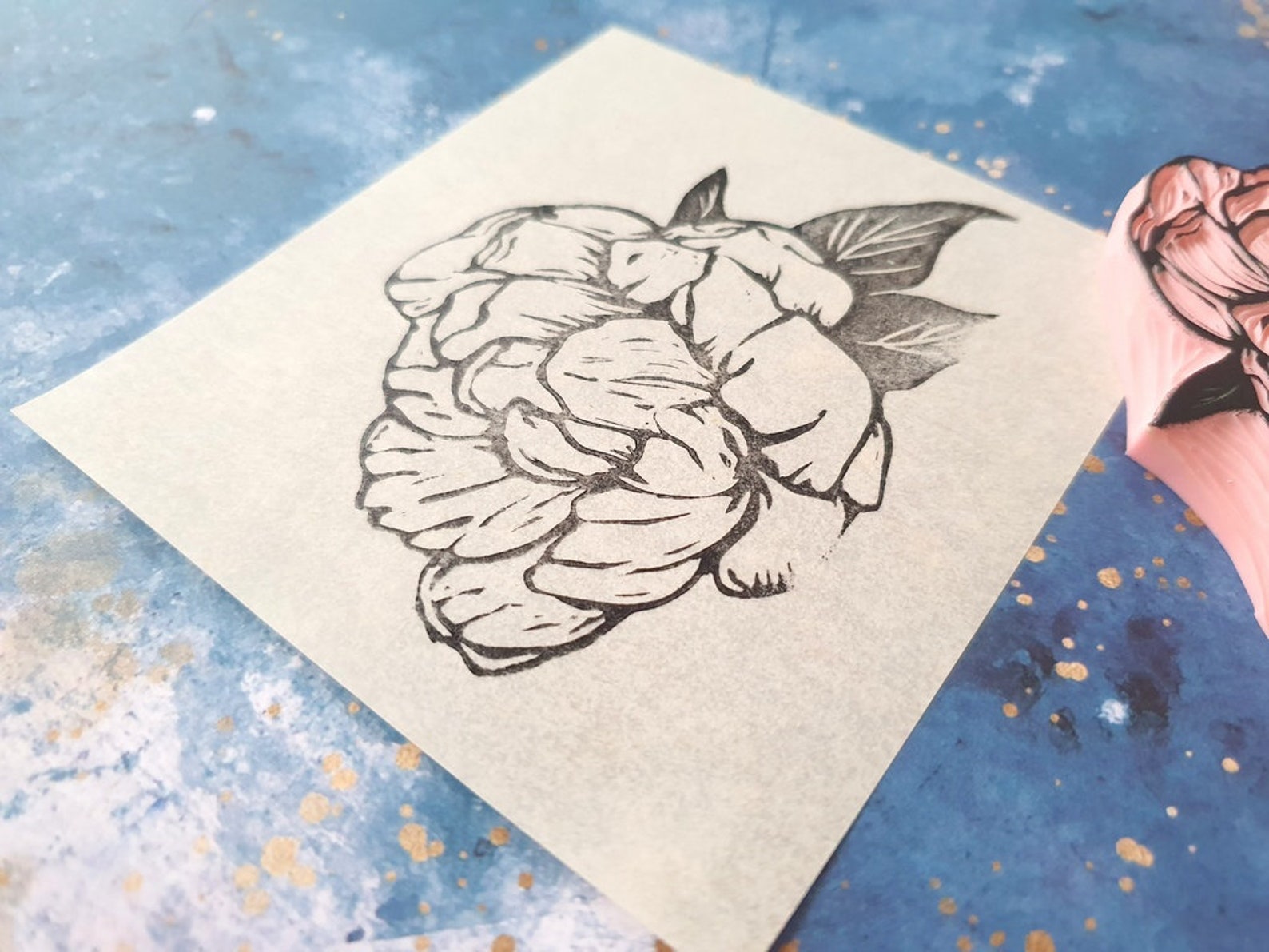 Blossom peony stamp for junk journal peony rubber stamp for | Etsy