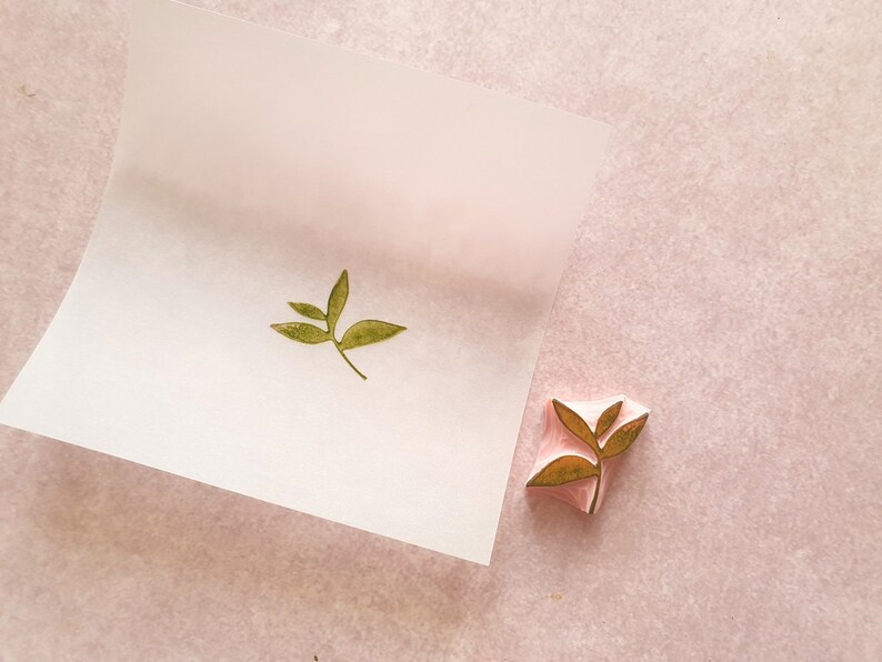 Green tea leaf rubber stamp herbal leave stamp bullet | Etsy