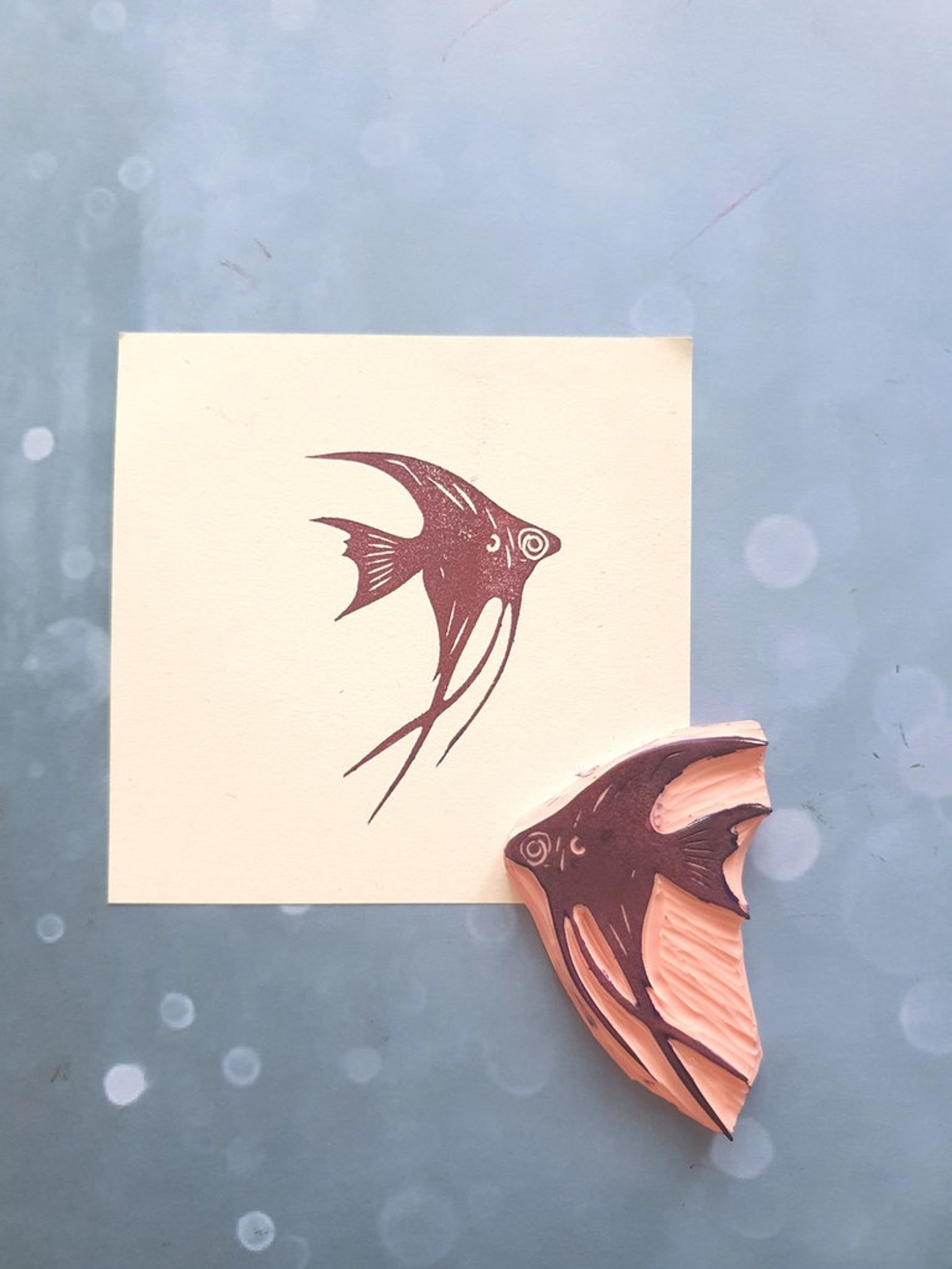 Fish stamp for fabric pattern aquarium rubber stamp for | Etsy