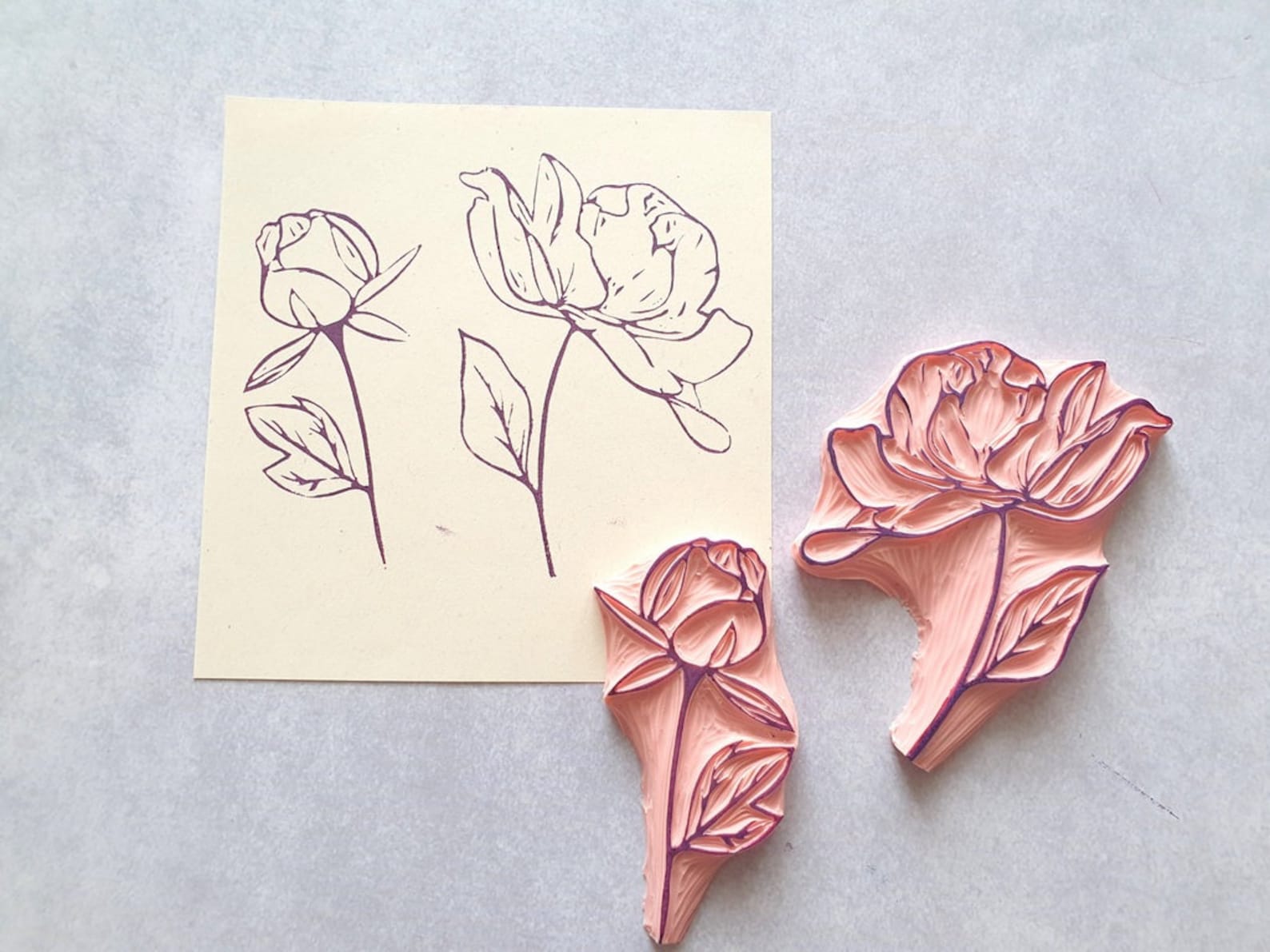 Peony rubber stamp set beautifull flower stamp for wedding | Etsy