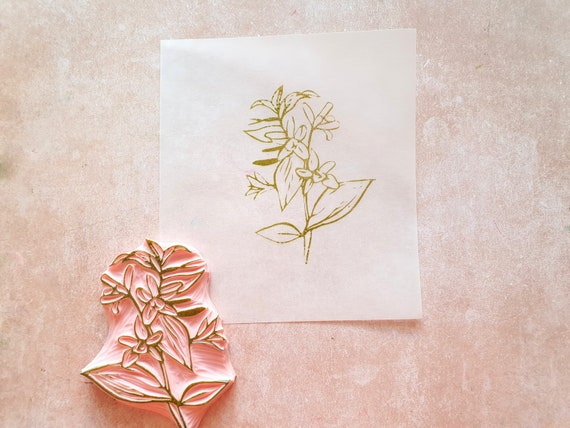 Vanilla bean rubber stamp vanilla flower stationery foodie | Etsy