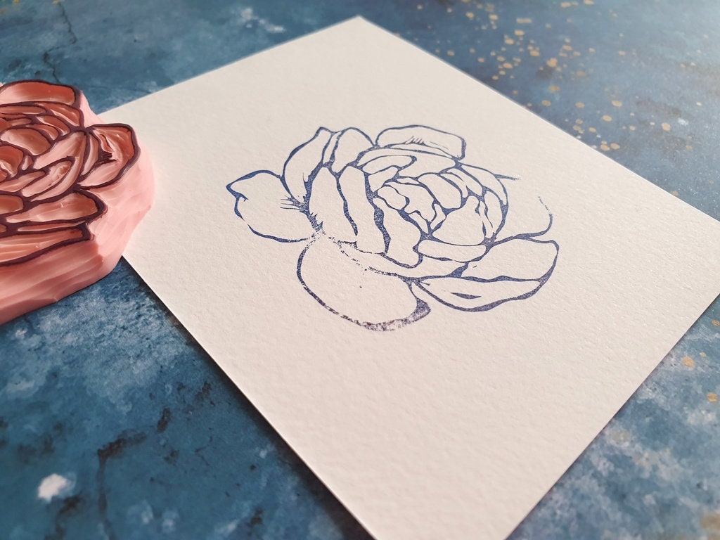 Peony Rubber Stamp for Cardmaking, Blossom Flower Stamp for Copic ...