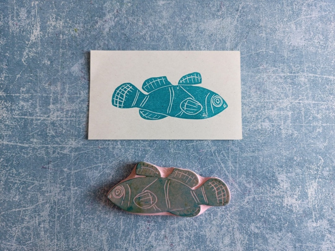 Fish Rubber Stamp, Journaling Animal Stamp, Sea Life Stationery, Ocean ...