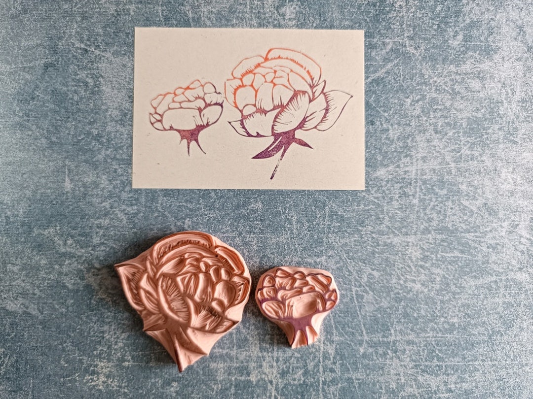 Peony Rubber Stamp Set for Wedding Journal, Botanical Scrapbooking ...