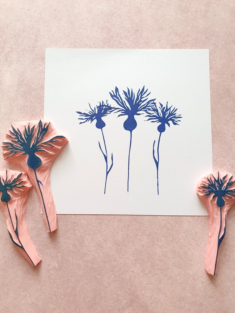 Cornflower rubber stamp for cardmaking blue flower stamp for | Etsy