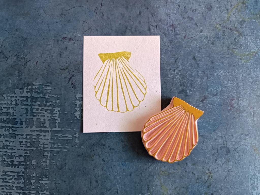 Seashell Rubber Stamp for Scrapbooking, Hand Carved Bullet Journal ...