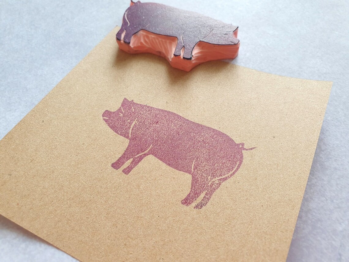 Pig rubber stamp for cardmaking farm animal stamp for | Etsy