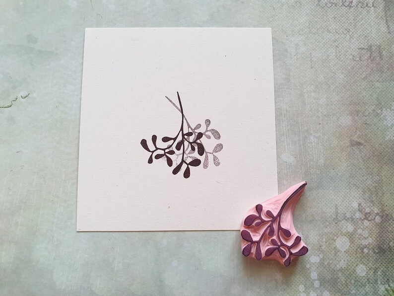 Mistletoe rubber stamp for Christmas greeting cards wild twig | Etsy