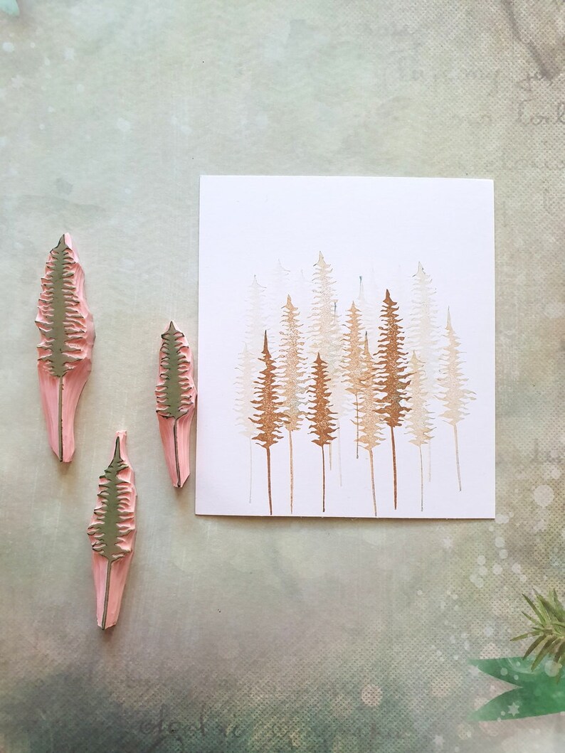 Pine tree rubber stamp set woodland Christmas tree wild | Etsy