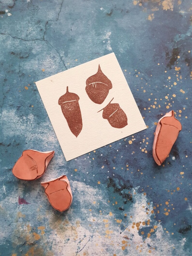 Acorn Rubber Stamp Set of 3 Fall Stamp Set for Cardmaking - Etsy