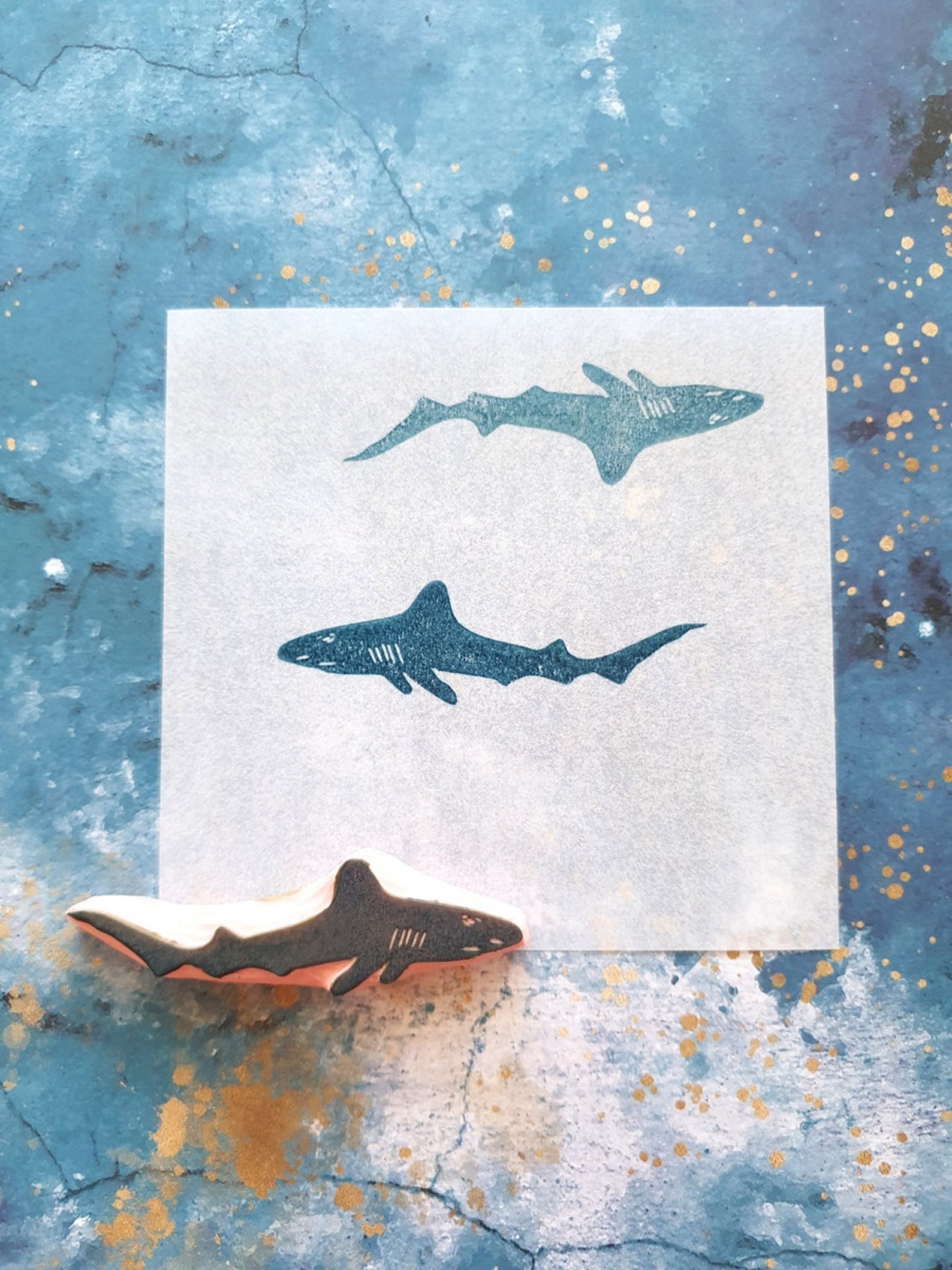 Shark Rubber Stamp for Birthday Wishes Ocean Animal Wooden | Etsy