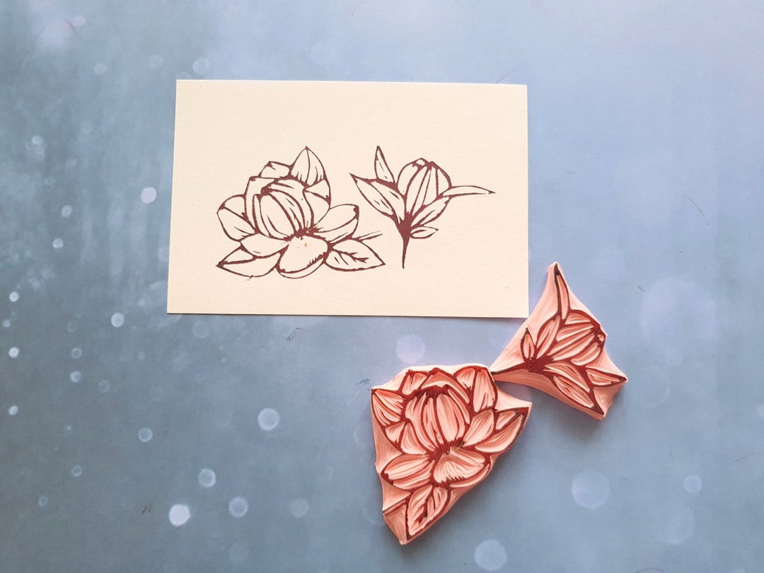 Magnolia Rubber Stamp Set Wedding Flower Stamp Gift for - Etsy