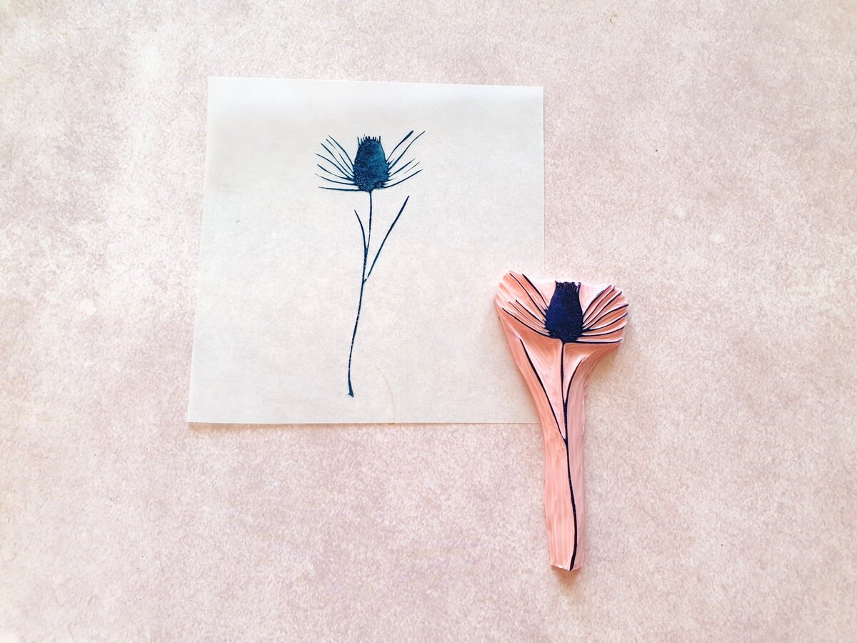 Thistle rubber stamp for art journal wild flower for mixed | Etsy