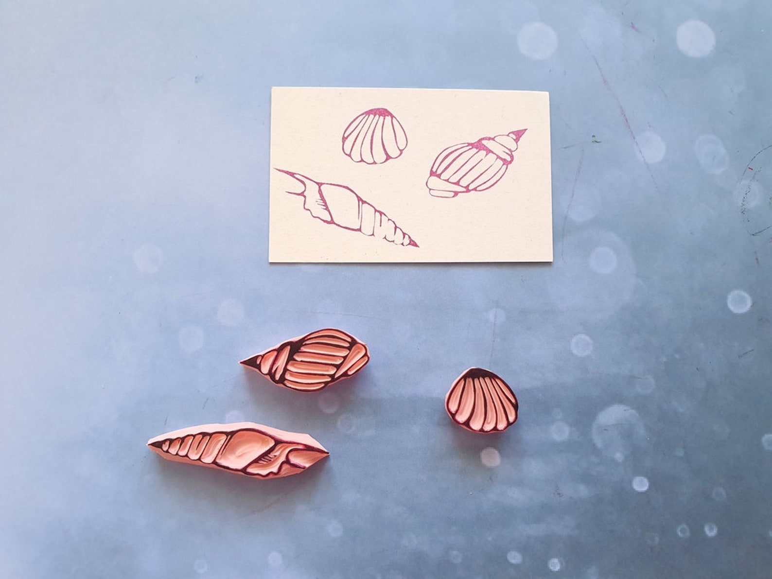 Seashell Rubber Stamp Set of 3 for Scrapbooking, Shell Stamp, Beach ...