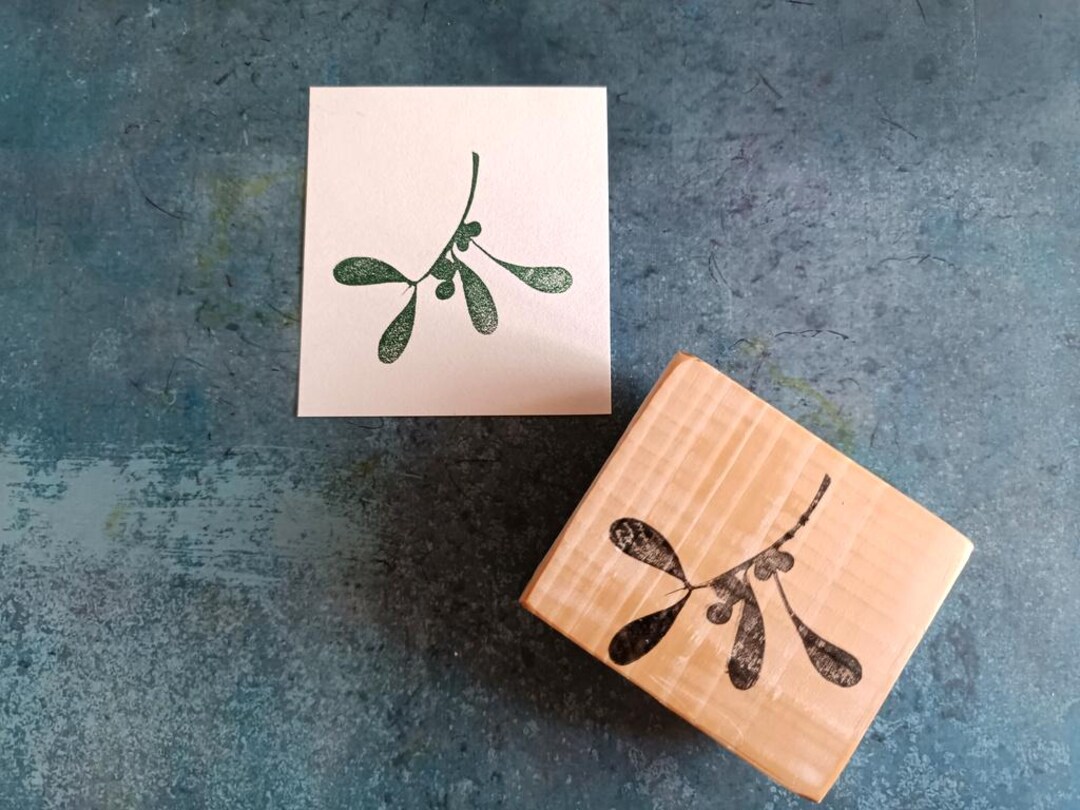 Mistletoe Rubber Stamp for Cardmaking, Hand Carved Mistletoe Stamp for ...
