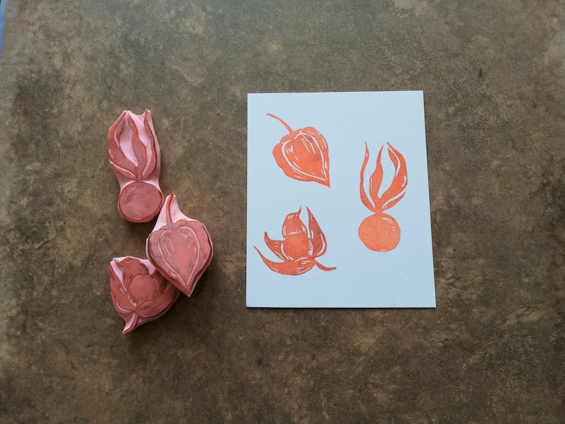 Physalis Rubber Stamp Set of 3 Lantern Flower Stamp Autumn - Etsy