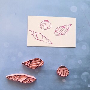 Seashell Rubber Stamp Set of 3 for Scrapbooking, Shell Stamp, Beach ...