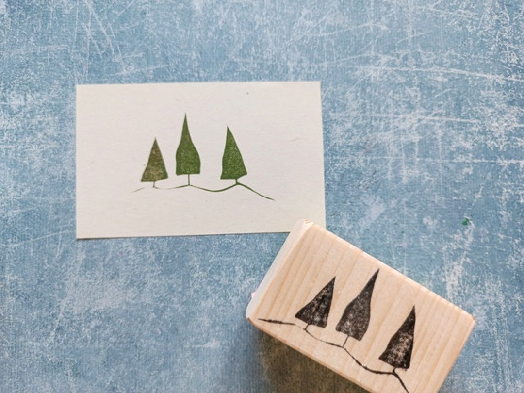 Trees Rubber Stamp for Cardmaking, Botanical Scenery Stamp, Woodland ...