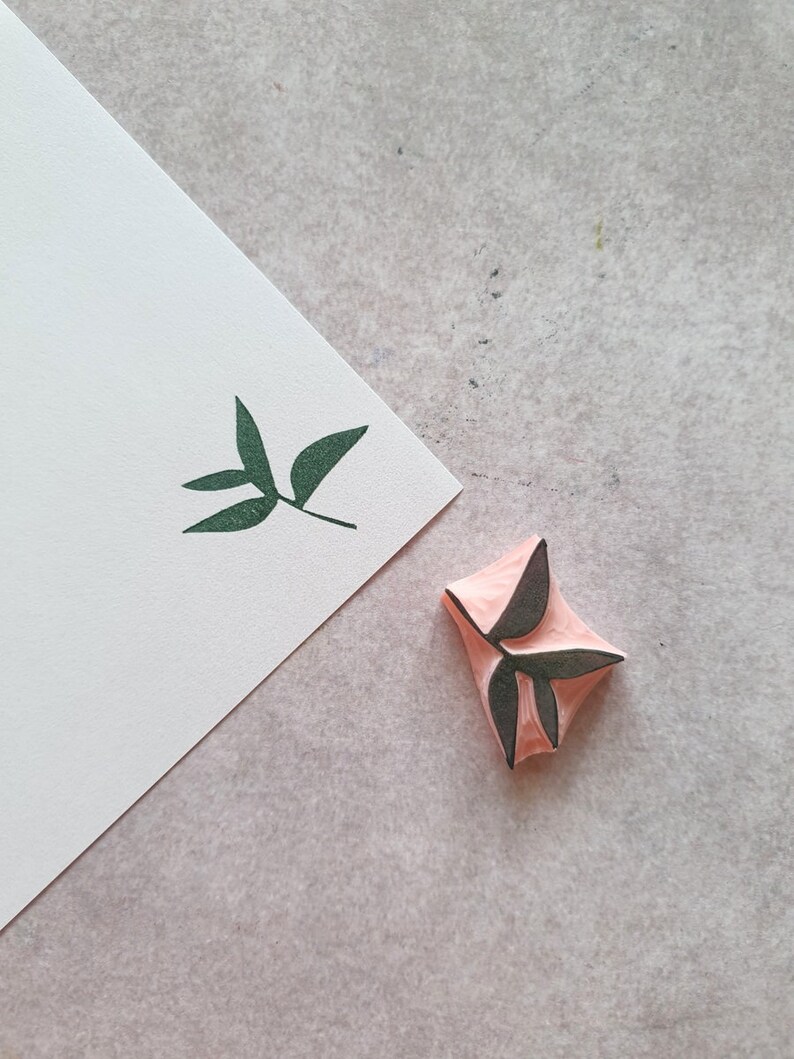 Green tea leaf rubber stamp herbal leave stamp bullet | Etsy