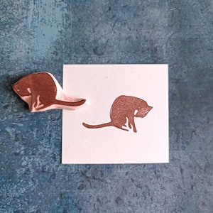 Cat Rubber Stamp for Journaling, Hand Carved Cat Stamp for Crafting ...