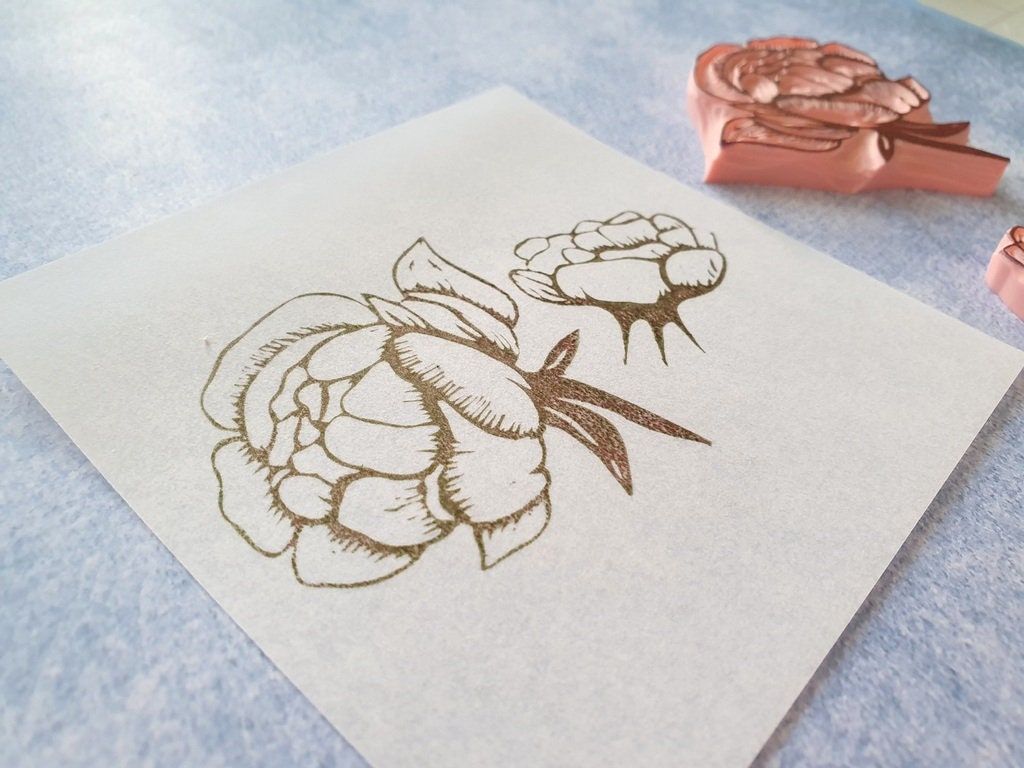 Peony Rubber Stamp Set for Wedding Journal, Botanical Scrapbooking ...