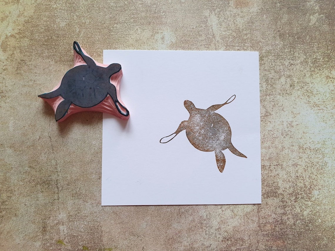 Turtle rubber stamp for journaling sea life stamp for | Etsy