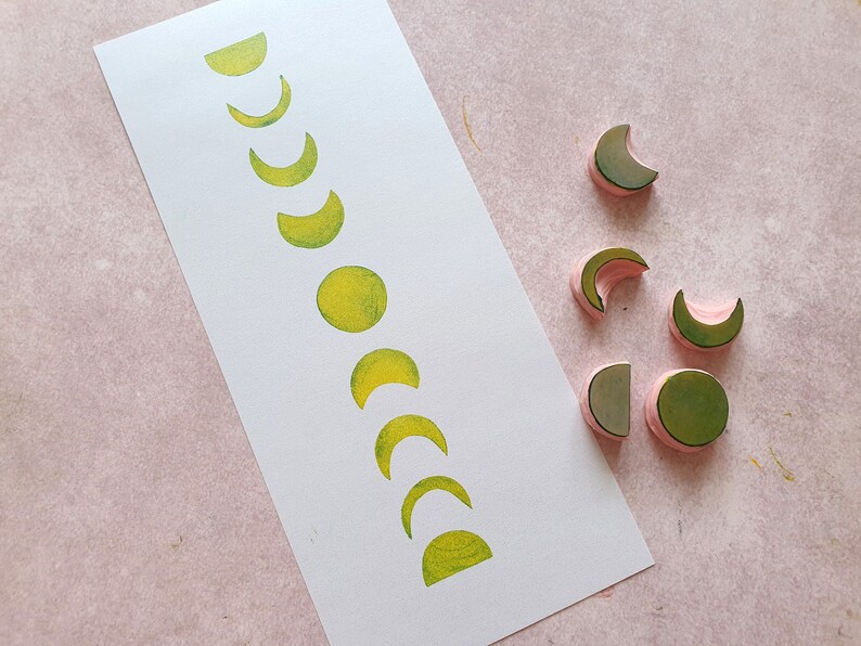 Moon phase rubber stamp set of 5 for bullet journal lunar | Etsy