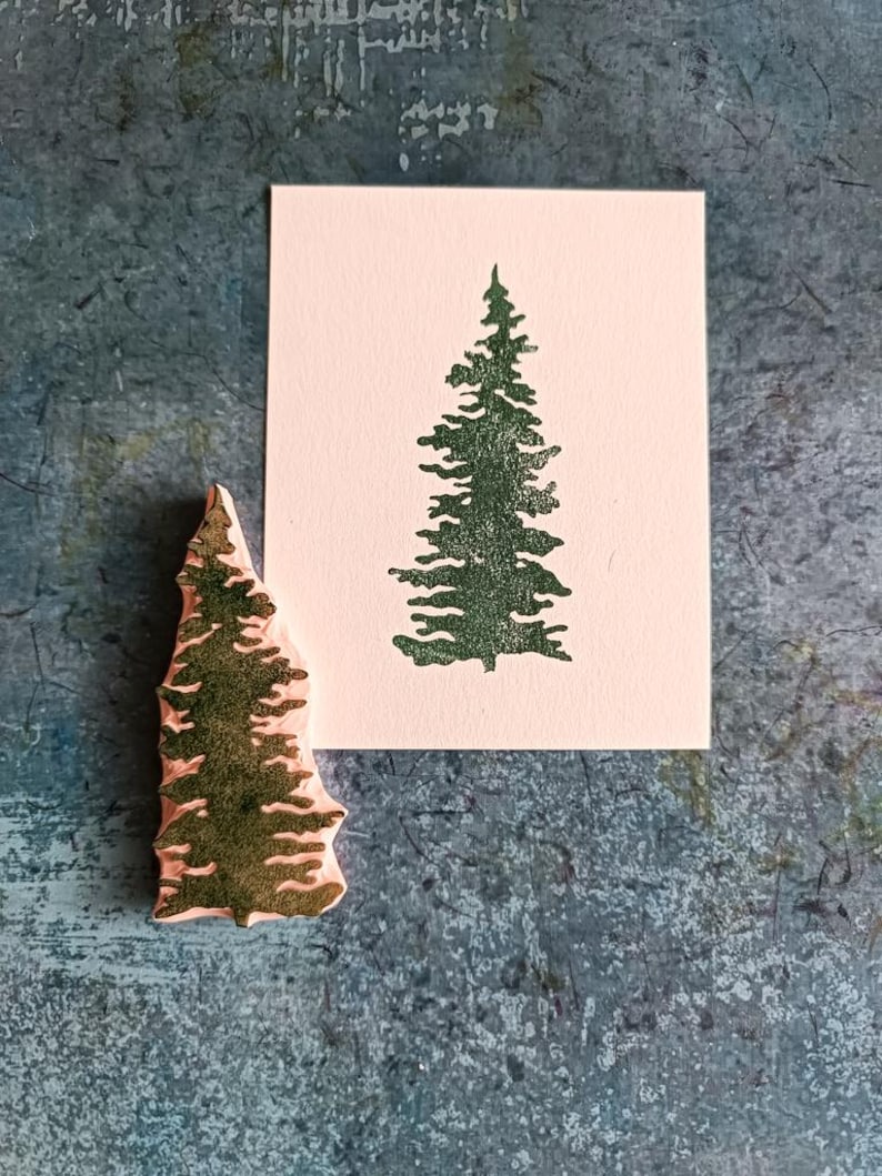 Christmas Tree Rubber Stamp for Holiday Crafts, Rustic Evergreen Tree ...