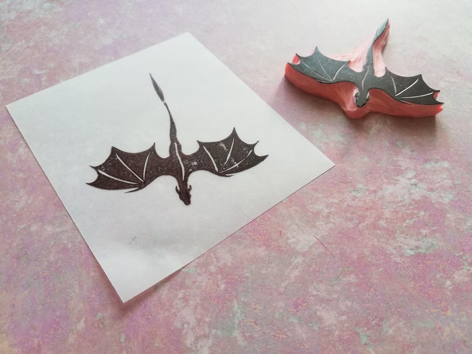 Dragon rubber stamp for junk journal flying dragon for | Etsy