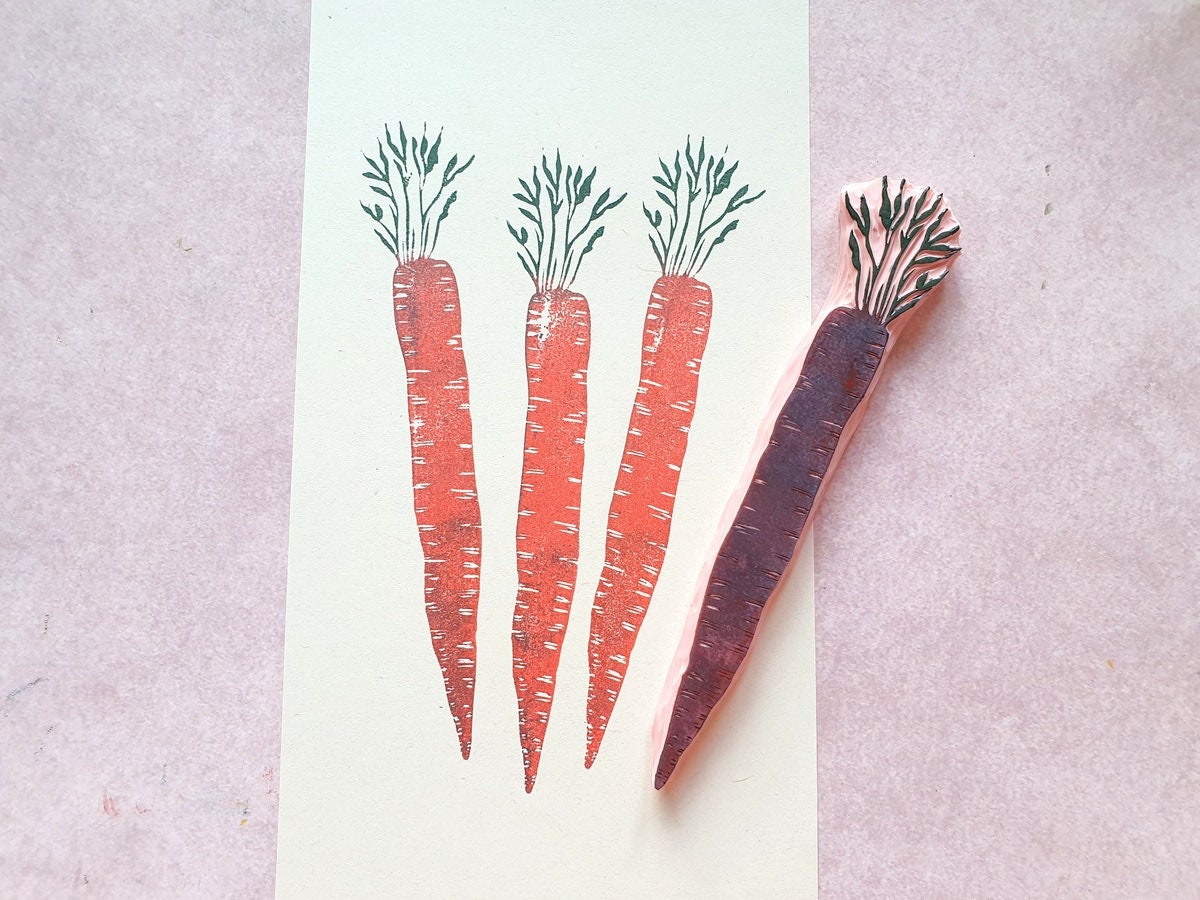Carrot Rubber Stamp for Printing on Fabric Bags, Garden Vegetable Stamp ...