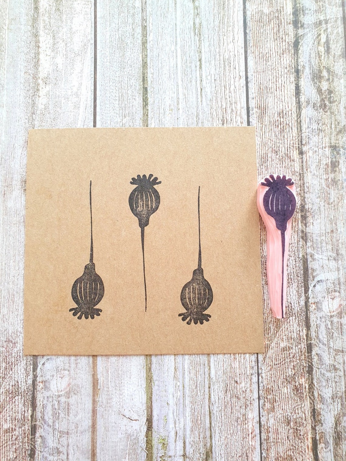 Poppy seed rubber stamp for rustic journal wild flower stamp | Etsy