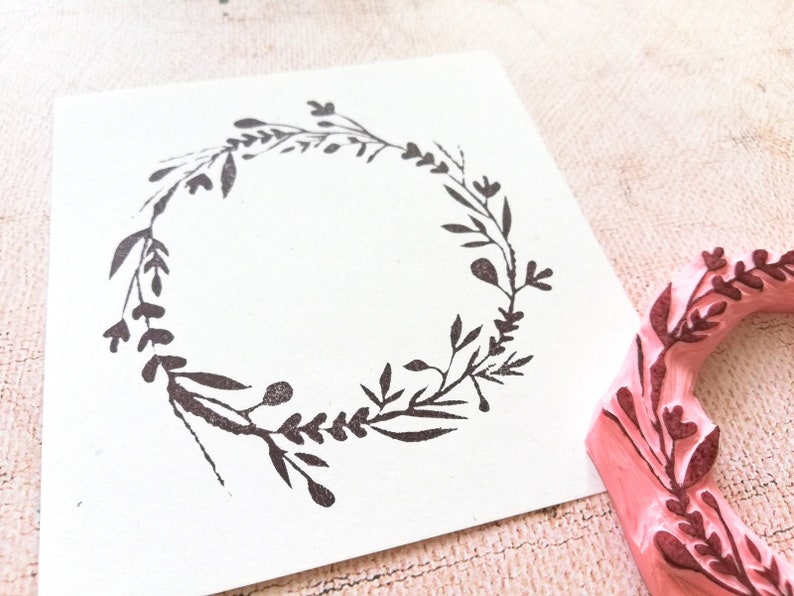 Wreath rubber stamp for rustic wedding cardmaking botanical | Etsy