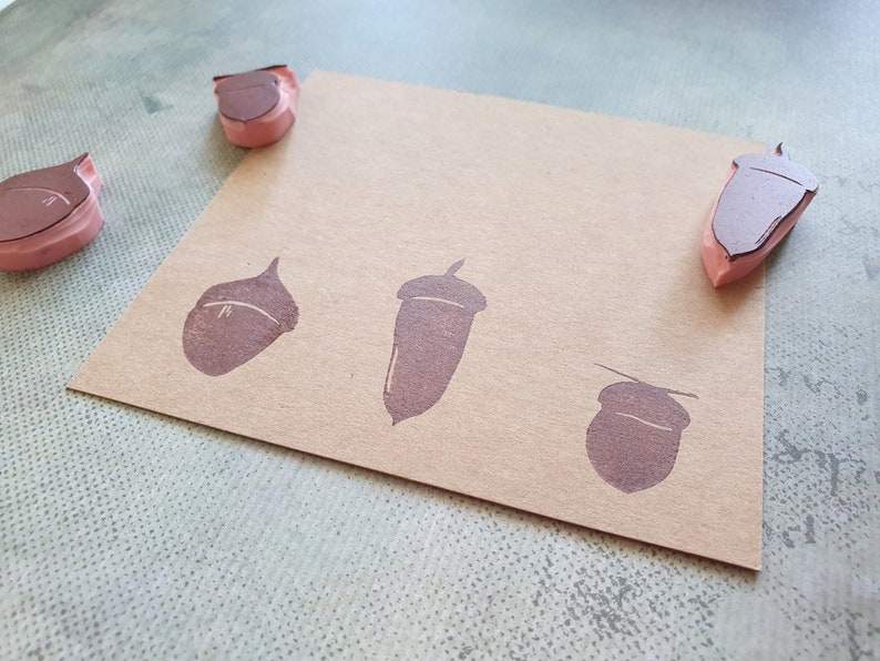 Acorn Rubber Stamp Set of 3, Fall Stamp Set for Cardmaking, Autumn ...