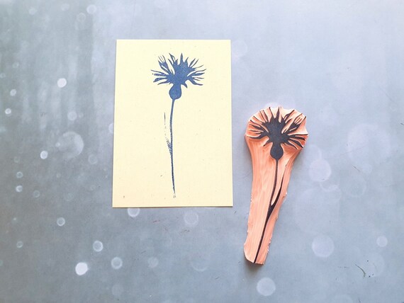 Cornflower rubber stamp for cardmaking blue flower stamp for | Etsy