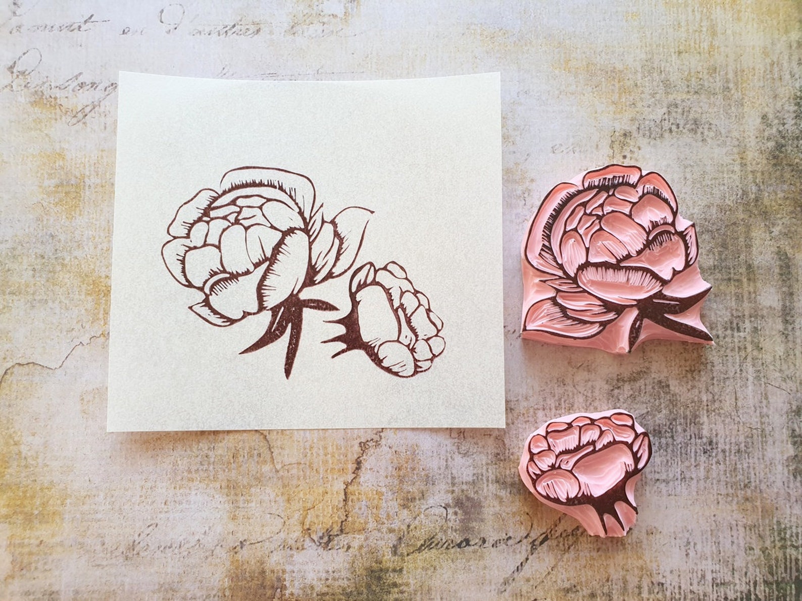 Peony Rubber Stamp Set for Wedding Journal Botanical | Etsy