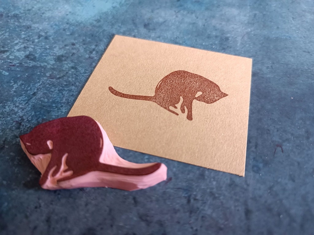Cat Rubber Stamp for Journaling, Hand Carved Cat Stamp for Crafting ...