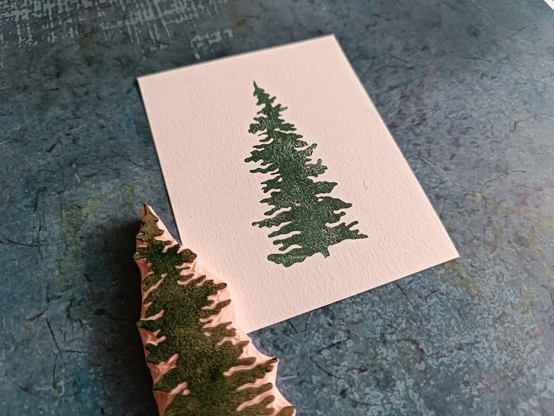 Christmas Tree Rubber Stamp for Holiday Crafts, Rustic Evergreen Tree ...