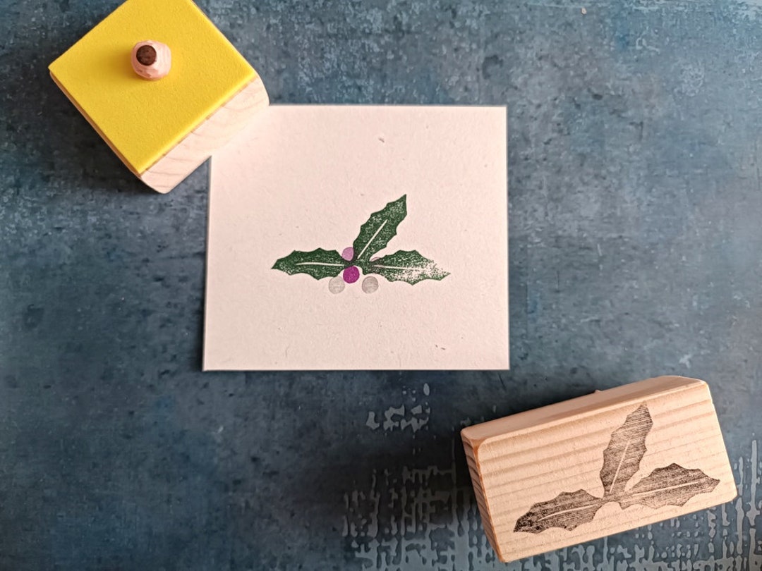 Holly Rubber Stamp Set, Christmas Stamp for Handmade Cards, Winter Time ...