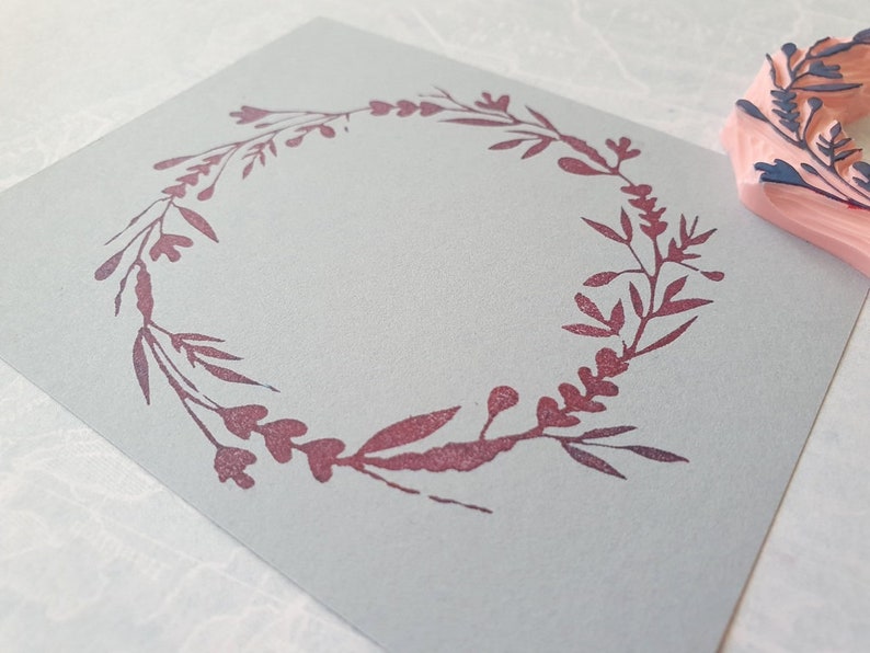 Wreath rubber stamp for rustic wedding cardmaking botanical | Etsy