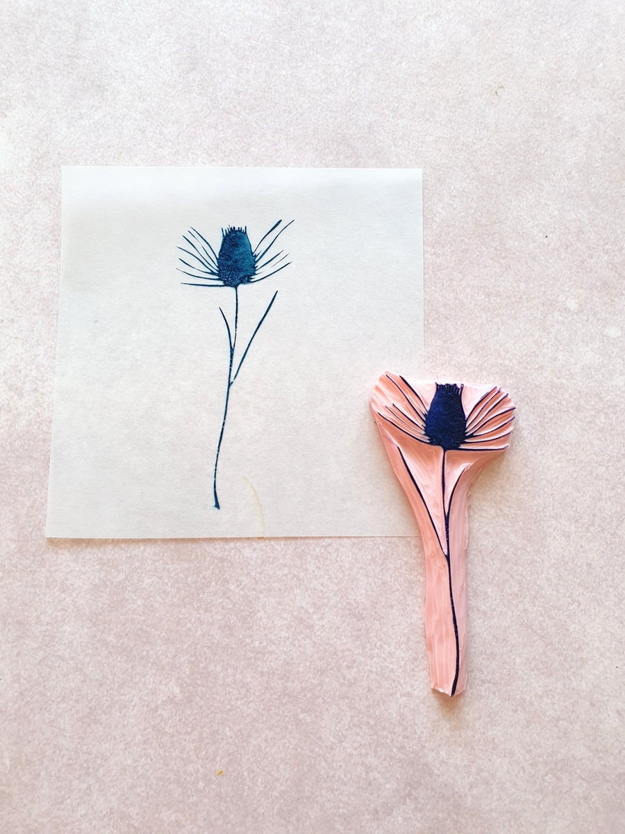 Thistle rubber stamp for art journal wild flower for mixed | Etsy