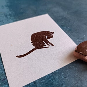 Cat Rubber Stamp for Journaling, Hand Carved Cat Stamp for Crafting ...