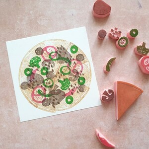 Pizza Rubber Stamp Set of 11 for Montessori Materials, Food Stationery ...