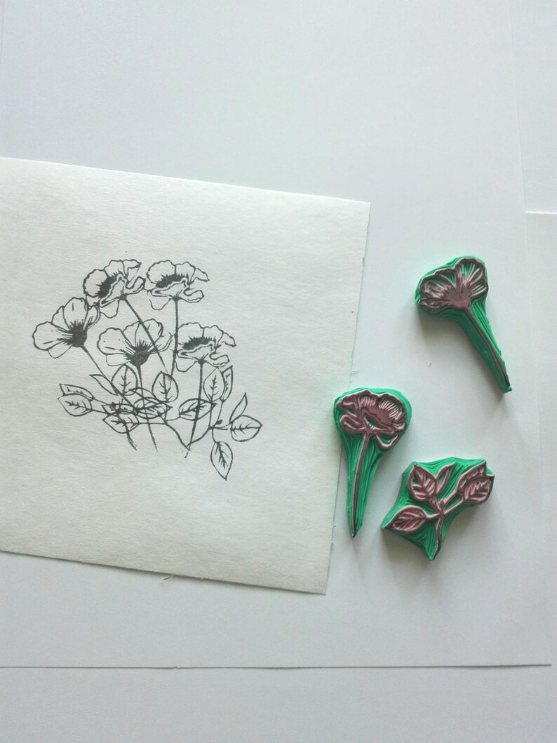 Wild Flower Rubber Stamp Set of 3 for Botanical Journal Gift - Etsy