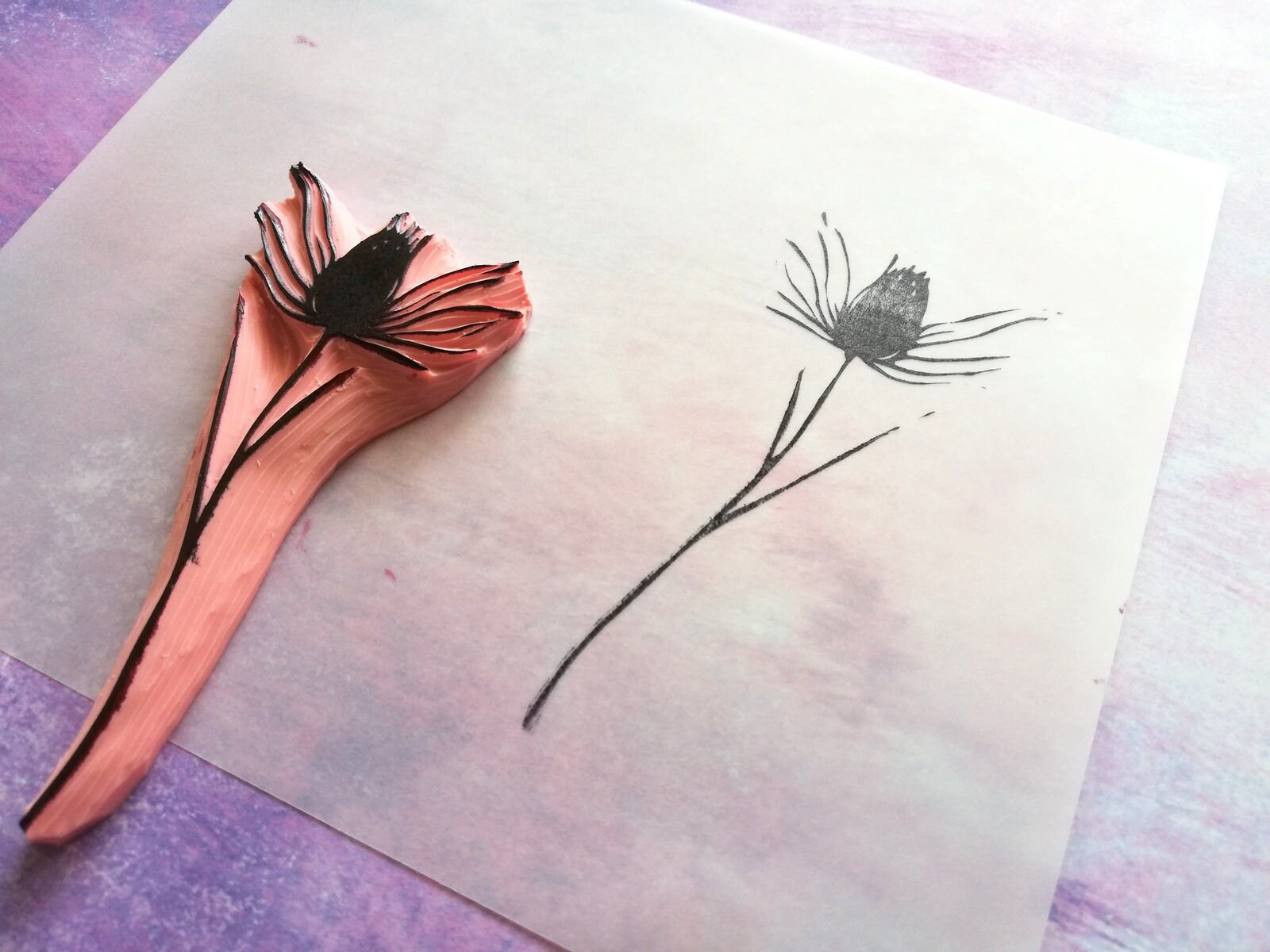 Thistle rubber stamp for art journal wild flower for mixed | Etsy