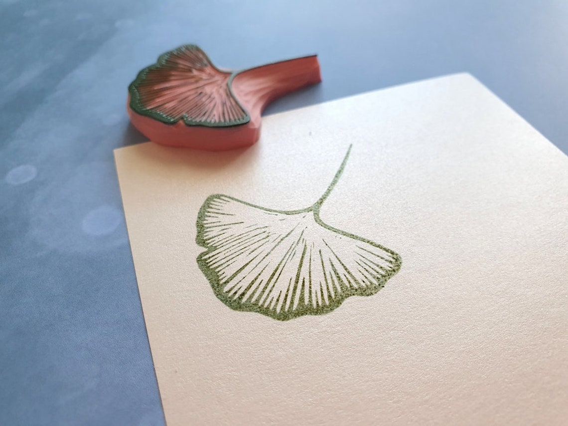 Ginkgo rubber stamp for daily journal botanical stamp for | Etsy